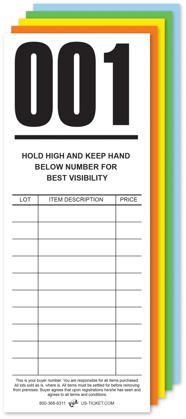 Large Print Numbered Auction Bid Cards - US-TICKET